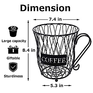 Stegodon K Cup Coffee Pod Holder, Large Capacity Coffee Pod Storage Basket, Espresso Organizer Mug Cup for Keurig Kcup