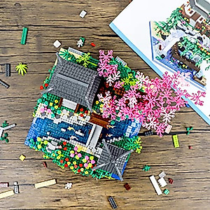 NEWABWN Peach Blossom Pond Micro Mini Building Blocks Set for Adults and Kids, Chinese Architecture Cherry Bonsai Tree Gift Toys with String Lights, Japanese Sakura Tree House Micro Bricks (3320PCS)