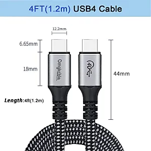USB4 for Thunderbolt 4 Cable 4ft, USB C Cable with Super-Fast 40Gbps Data Transfer and 100W Fast Charging,8K@30Hz 5K@60Hz or Dual 4K Video,Compatible with Type C MacBook,iMac,SSD,Docking and Hub