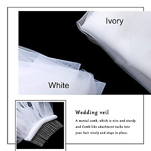 Acenail 2 Tiers Bride Wedding Veil Waist Veil Short Lace Edge Veil with Comb Bridal Tulle Hair Accessories for Brides(Ivory) (White)