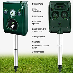 2-Pack Solar Animal Repeller, Ultrasonic Animal Repellent, Outdoor Cat Repellent,Motion Detection, LED Flashing Light,Alarm Sound Scare Away Dog,Rodent,Fox,Deer,Squirrel,Raccoon,Skunk,Rabbit,etc.