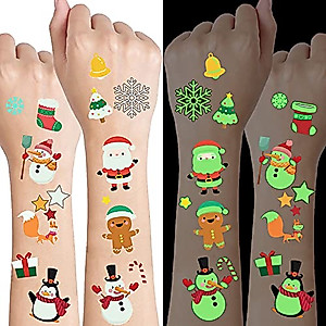 Christmas Decoration Luminous Temporary Tattoos for Kids Stocking Stuffers Santa Claus Snowman Gingerbread Man Waterproof Tattoos Stickers for Christmas Holiday Party Birthday Decorations