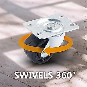 POWERTEC 17209V 1-1/2 Inch Low Profile Swivel Plate Caster Wheels with 160 lbs Total Loads, Castor Wheels for Workbench, Dolly, Cart & Furniture, Set of 4