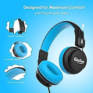 gorsun Kids Headphones, Headphones for Kids for School, 85dB/94dB Volume Limited, Wired Headphones with Mic, Sharing Function, Adjustable Toddler Headphones for School/Tablet/PC