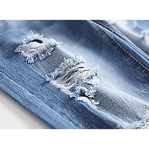 Enrica Men's Ripped Distressed Destroyed Straight Fit Washed Denim Jeans(405 Blue, 44)