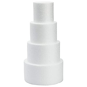 4 Piece Round Foam Cake Dummy Set for Decorating, 12" Tall Fake Cake in 4 Sizes for Birthday, Wedding Display (3, 4, 5, and 6 In)
