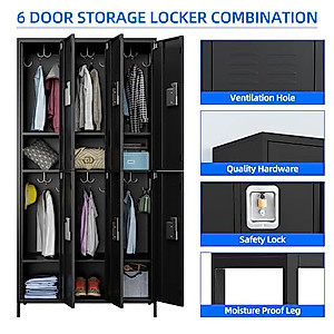 METAN Metal Locker for School Office Gym Bedroom,6 Doors Steel Storage Locker Cabinet for Employees,Industrial Storage Locker with 1 Shelves,Assembly Required (6 Door-Black)