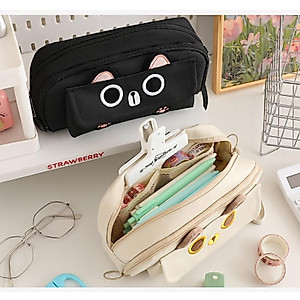 NIORYUZ 2024 Kitty Cat Pencil/Pen Pouch 4-Layers Extra Capacity Cosmetic Organizer Pen Brush Holder Mesh Pockets (4 Layers - Black)