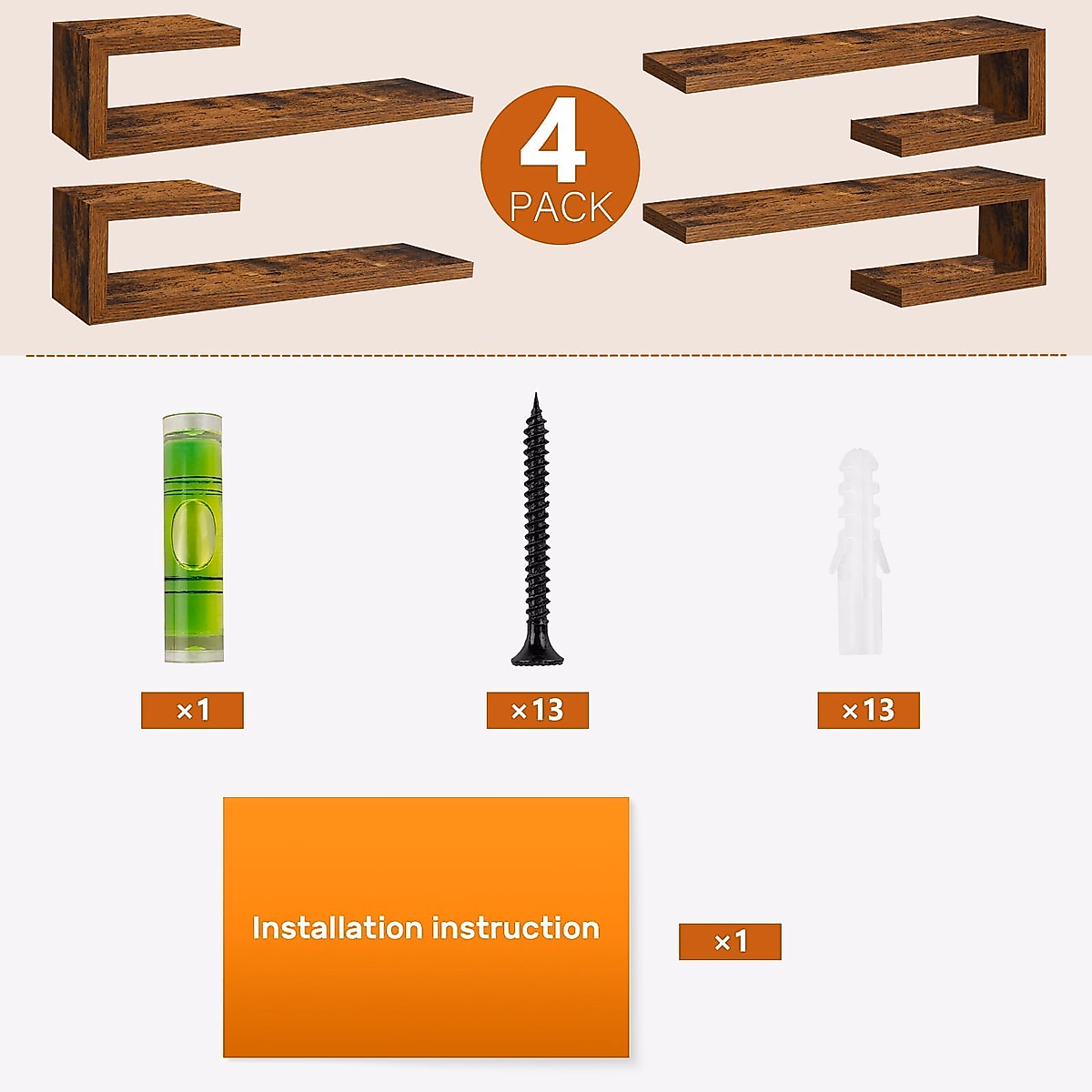 Golden State Art, Floating Shelves, 15.75 in, Brown, Set of 4, Modern Wall Shelves for Wall Decor, Living Room/Bedroom/Kitchen/Home Office, Floating Shelf for Home Storage