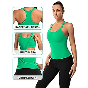ATTRACO Women's Longline Sports Bra Tank Top Padded Athletic Yoga Tops Tight Fit Green