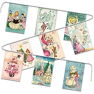 Vintage Style Christmas Banner Retro Christmas Garland Retro Christmas Bunting Decoration Vintage Style Xmas Bunting Banner for Home Fireplace Christmas Holiday New Year Party Indoor Outdoor Decor