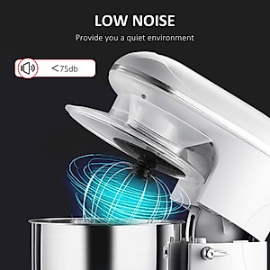 HOMCOM Stand Mixer with 6+1P Speed, 600W Tilt Head Kitchen Electric Mixer with 6 Qt Stainless Steel Mixing Bowl, Beater, Dough Hook and Splash Guard for Baking Bread, Cakes, and Cookies, Silver