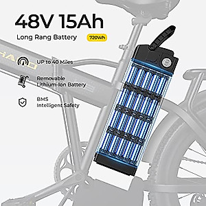 Foldable Electric Bicycles, 750W Brushless Motor, 48V 15AH Removable Battery, Electric Bike with Shimano 7 Speed Derailleur, Ebike for Adults