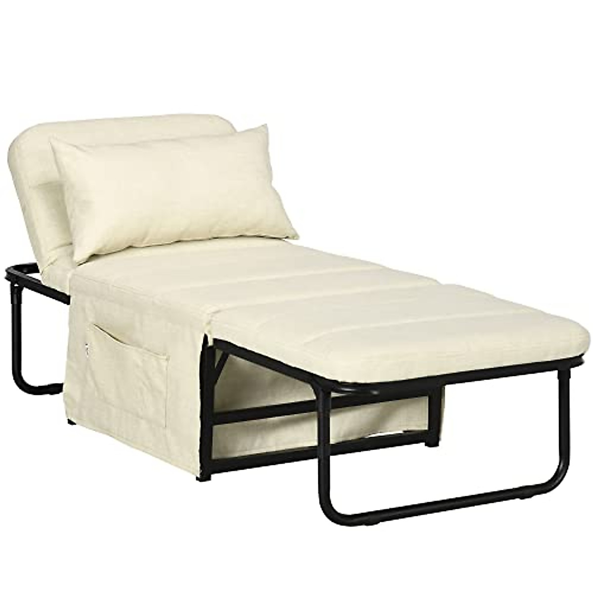 HOMCOM Folding Sofa Bed, 4-in-1 Multi-Function Sleeper Chair Bed Ottoman with Adjustable Backrest, Pillow, Side Pocket for Home Office, Bedroom, Living Room, Cream White