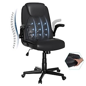 VECELO High Back, Jet Black Ergonomic Executive Chair with SGS Gas Lift, Lumbar Support, Adjustable Height and Rocking Mode, Flip-up Arms, 360°Silent Swivel for Home Office and Gaming