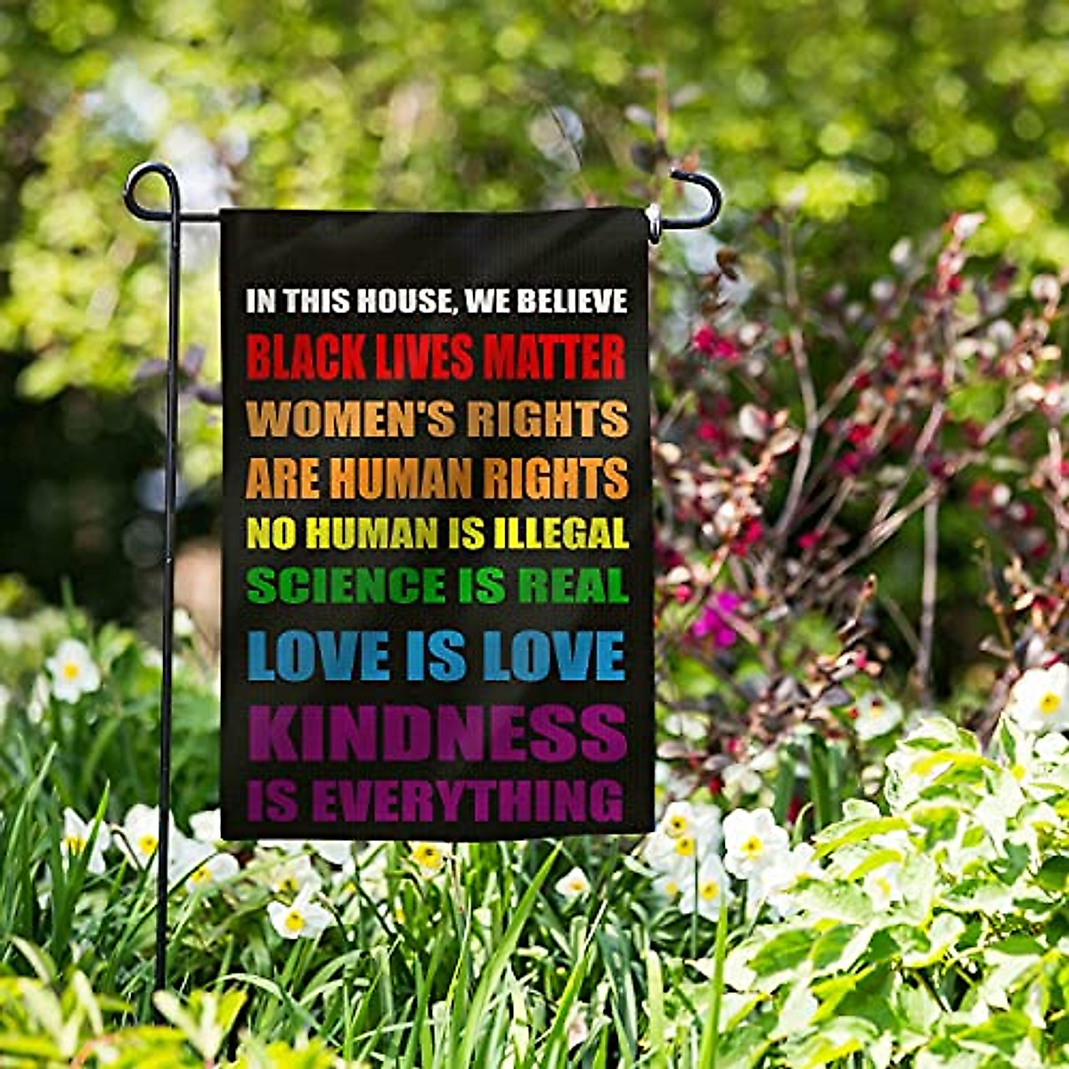 OUXIOAZ Equality Flag BLM Flag for in This House We Believe Yard Sign, Pride Flag Small Science is Real Black Lives Matter Vertical Double Sided 12.5"X18" Burlap Patio Outdoor Decoration