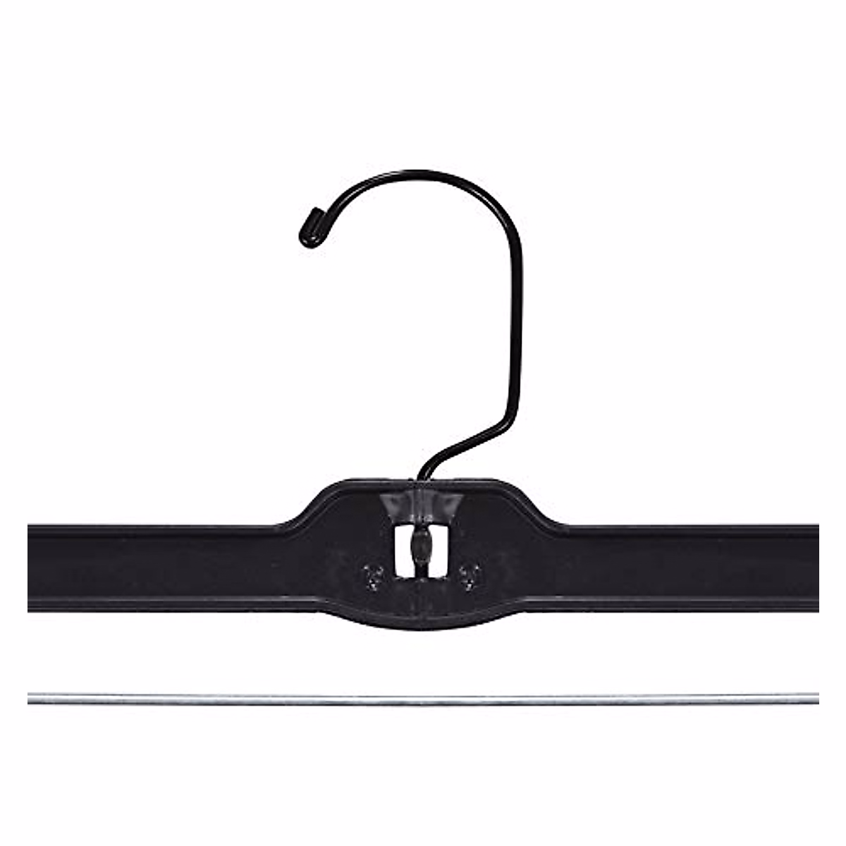 NAHANCO 2600PCBH Plastic Skirt/Pant Hanger with Black Metal Hook and Plastic Pinch Clips, Heavy Weight, 14", Black (Pack of 100)