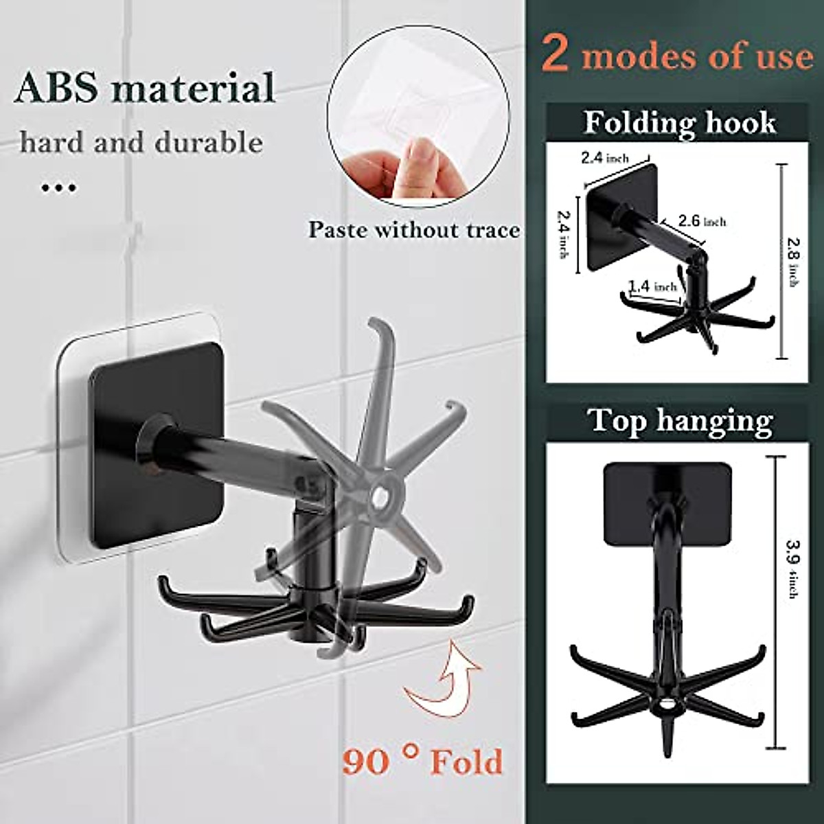 IYSOJSLUNN Heavy Duty Kitchen 360 ° Utensil Holder Hooks, Adhesive Towel Hook, 360 Degrees Rotating Folding Wall Hangers Racks with 6 Hooks for Keys Home Kitchen Bathroom Office