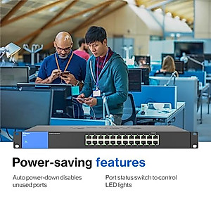 Linksys LGS124 24 Port Gigabit Unmanaged Network Switch - Home & Office Ethernet Switch Hub with Metal Housing - Wall Mount or Desktop Ethernet Splitter, Plug & Play