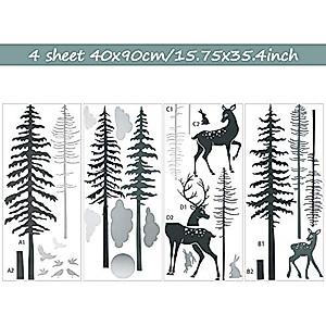 Nursery Wall Decal Forest Deer Pine Trees Wall Decal Woodland Vinyl Wall Sticker for Kids Babies Room Nursery Decoration (15.7 x 35.4 Inch)