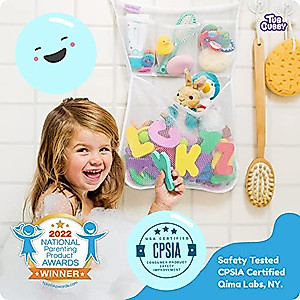 Original Tub Cubby Bath Toy Storage - Hanging Bath Toy Holder, with Suction & Adhesive Hooks, 14"x20" Mesh Net Shower Caddy for Kids Bathroom Decor, Bedroom & Car Toy Organizer - Bonus Rubber Duck & Hooks