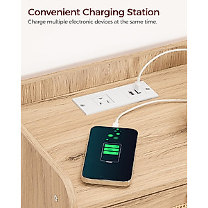 CHOEZON Nightstand with Charging Station, Side Table with Rattan-Style Drawer and Storage Shelf, Modern Rattan Night Stand with 2 USB Ports, Boho End Table Bedside Table for Bedroom, Natural MBZ01UWO