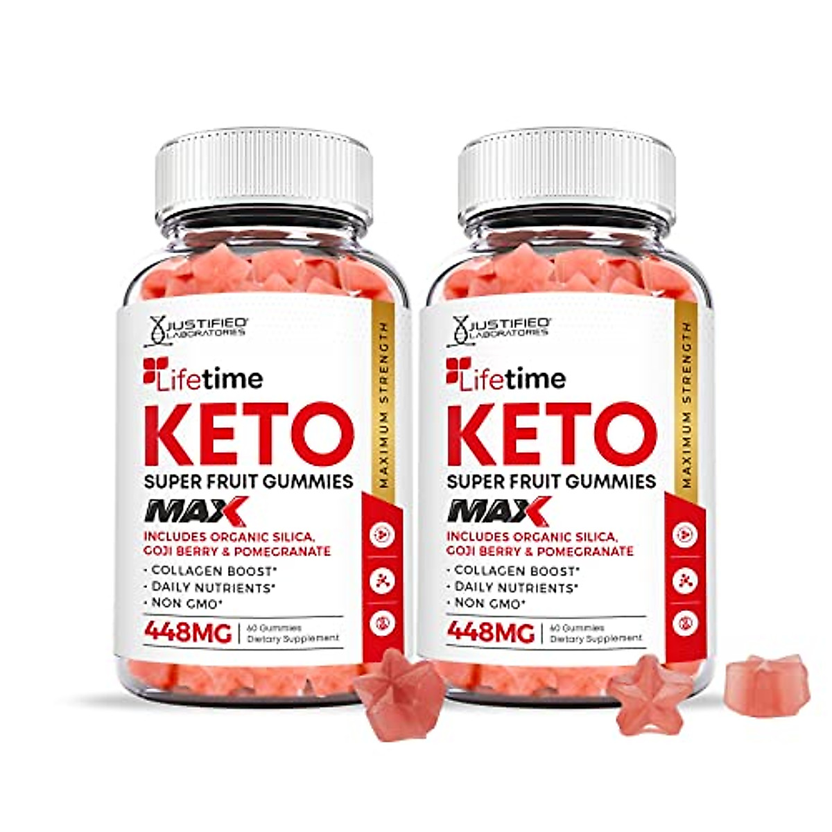 Justified Laboratories (2 Pack) Lifetime Keto Max Gummies 448MG Contains Organic Bamboo Acai Berry with Pomegranate Juice 120 Gummys