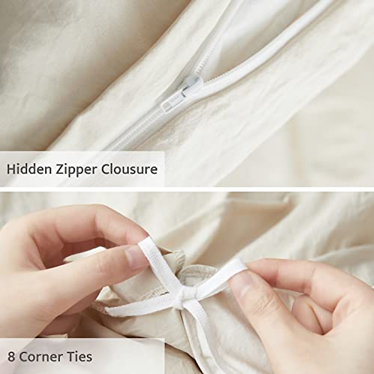 Oli Anderson Beige Duvet Cover King Size - Pleated King Duvet Cover, 3PCS Soft and Breathable Textured Bedding Set with Zipper Closure(Beige,104"x90")