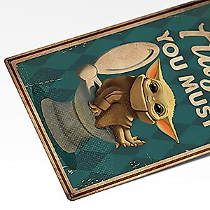 Funny Bathroom Quote Metal Tin Sign Wall Decor, Baby Yoda Flush You Must Tin Sign for Office/Home/Classroom Bathroom Decor Gifts Best Farmhouse Decor Gift Ideas for Friends - 8x12 Inch