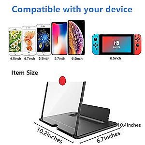 Phone Screen Magnifier 12" Screen Magnifier for Cell Phone Smart Phone Screen Magnifier, 3D HD Mobile Phone Screen Magnifier for Movies,Videos Phone Stand with Screen Amplifier for All Phones+Remote