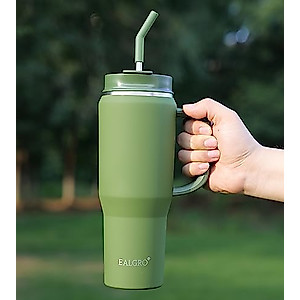 EALGRO 40 oz Tumbler with Handle, Insulated Tumblers with Lid and Straw, Large Metal Sports Water Bottle Jug, Thermal Stainless Steel Travel Coffee Mug Cup, Black