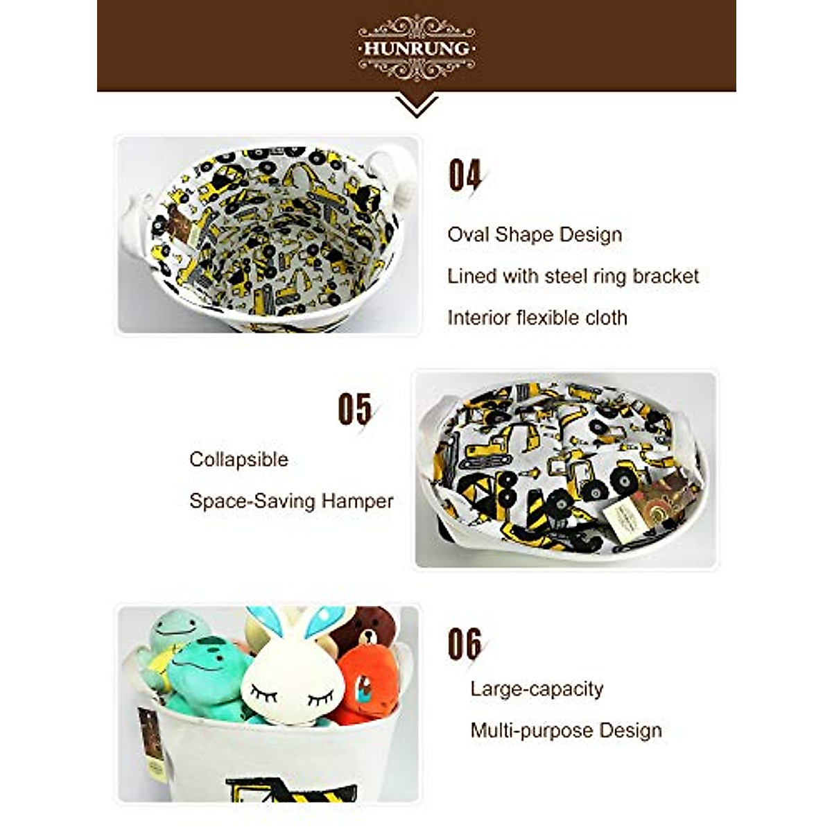 HUNRUNG Large Laundry Hamper,Cartoon Organizer Bin for Children Nursery,Toys,Laundry,Children Clothing,Gift Baskets(Engineering)