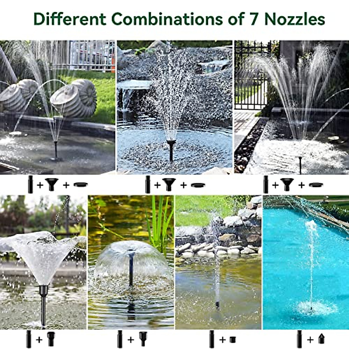 Antfraer Solar Water Pump, 20W Solar Water Fountain Pump 320GPH+ Flow Adjustable with 16.5FT Cord, 7 Nozzles Solar Fountain Pump for Pond Fish Pond Garden Waterfall Pool Hydroponics DIY Water Features