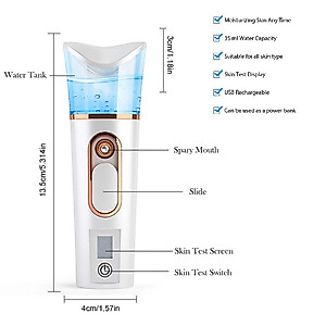 FATUXZ Handy Nano Mist Sprayer with Skin Analyzer Moisture Tester, Portable Facial Atomization Eyelash Extensions Steamer Mister,Mini Cool with Large Capacity,Face Moisturizing,Hydration Refreshing