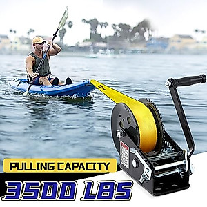 BeckTour Boat Trailer Winch, 3500Lbs Hand Winch with 33 FT Strap with Hook, 2 Way Ratchet, 4:1/8:1 Gear Ratio, Boat Winch for Trailers, Truck ATV