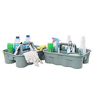 Minekkyes 4-Pack Plastic Caddies with Portable Handle, Supply Caddy Basket for Storage Cleaning Tool, Grey