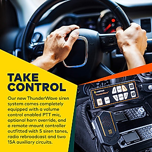ThunderWave 150W Emergency Police Siren Amplifier [Remote Controller][2 x 15A Switches][Hands-Free Air Horn][3.5mm Input][Radio Rebroadcast] Warning PA System for Emergency Vehicles Trucks UTV POV