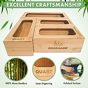 Dharmagic Kitchen Organization and Storage for Drawer Wood Kitchen Food Baggie Dispenser Box Plastic Bag Holder Compatible with Gallon, Quart, Sandwich & Snack Bags from Most Brands Ziplock - Set of 4