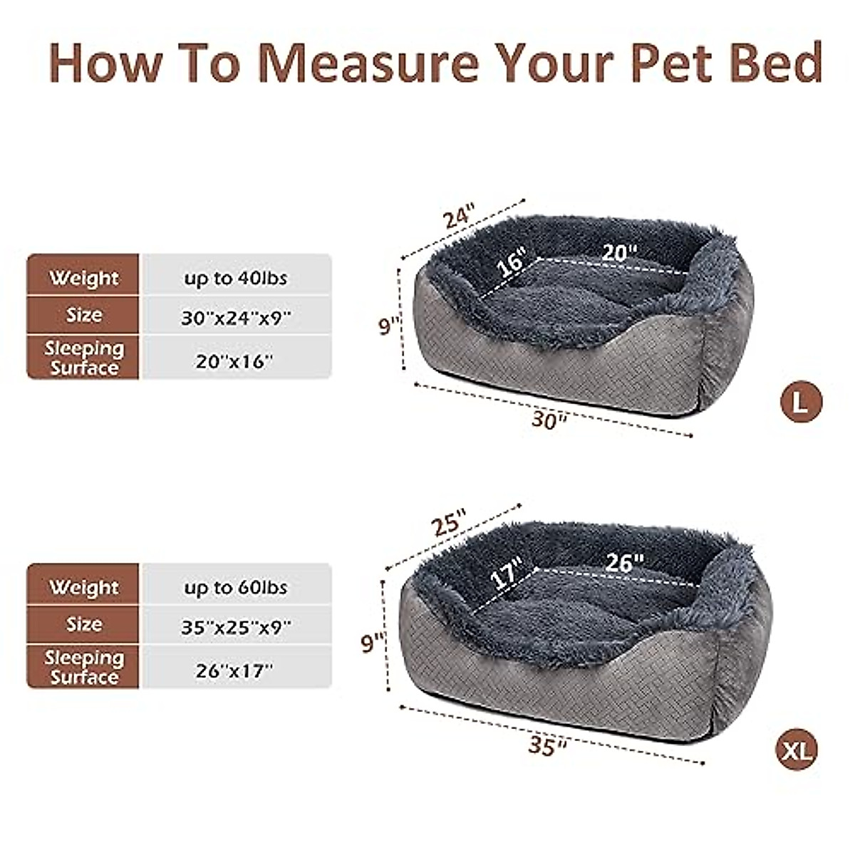 INVENHO Large Dog Bed for Large Medium Small Dogs, Rectangle Washable Dog Bed, Orthopedic Dog Sofa Bed, Durable Plush Pet Bed, Soft Calming Sleeping Puppy Bed with Anti-Slip Bottom L(30"x24"x9")