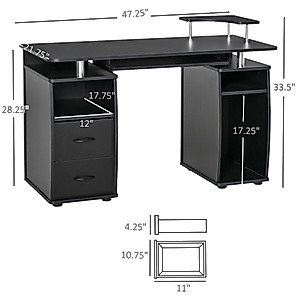 Black Computer Desk with Storage Shelves Monitor Stand Keyboard Tray, Home Office Desk, Simple Modern Style Laptop Desk for Small Space, Office Desk with Adjustable Monitor Stand Study Writing Table