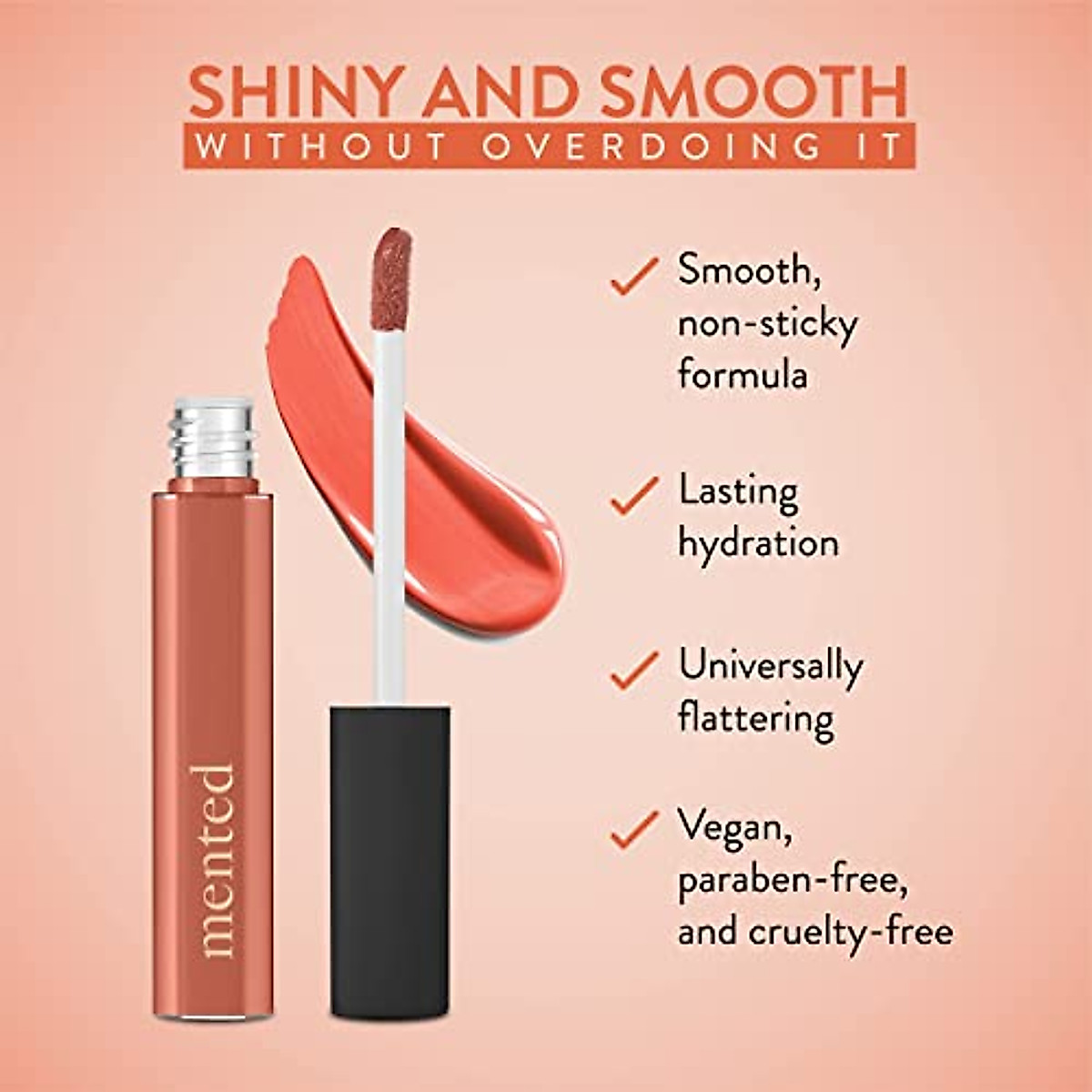 Mented Cosmetics Lip Gloss for Women Tinted Lip Balm Stain, Long Lasting Buildable Moisturizing Lipgloss Lipstick Topper, Made in USA, Cruelty Free Vegan Makeup, Coralition