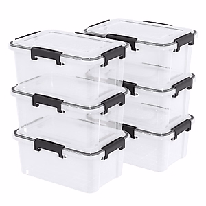 Callyne 12 Quart Clear Plastic Storage Box with Gasket Seal Lid, Set of 6 Stackable Plastic Storage Bins with Secure Latching Buckles