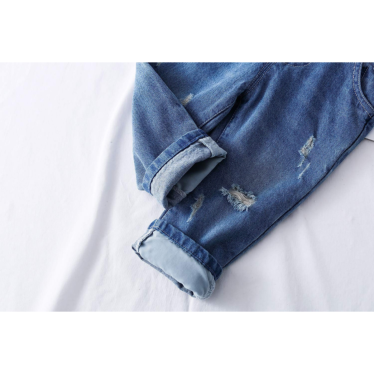 KIDSCOOL SPACE Baby Boy Girl Jean Overalls,Toddler Ripped Denim Cute Workwear,Light Blue,2-3 Years