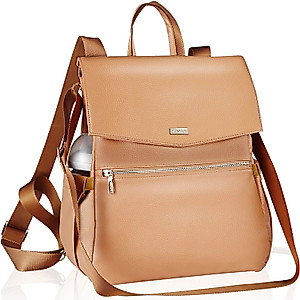 LANDICI Diaper Bag Backpack for Mom,Multifunction Leather Maternity Baby Changing Bag with Stroller Straps,Wipes Pouch,Diaper Bag Organizer,Fashion Diaper Bag Tote for Women,Light Orange