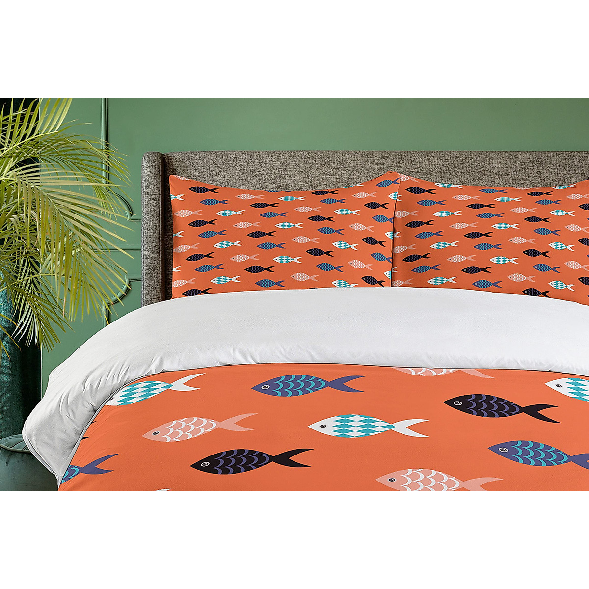 Ambesonne Peach Duvet Cover Set, Fishes Motif Nautical Marine Sea Underwater Creature Animal Aquarium, Decorative 2 Piece Bedding Set with 1 Pillow Sham, Twin Size, Coral Blue