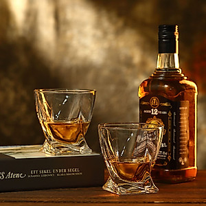 Whiskey Rocks Glass, Set of 4 (2 Crystal Bourbon Glasses, 2 Round Big Ice Ball Molds) In Gift Box - 11 Oz Old Fashioned Glasses for Scotch Cocktail Rum Cognac Vodka Liquor, Unique Gifts for Men