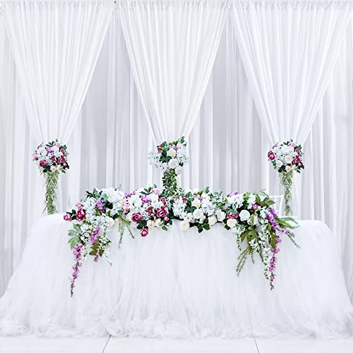 10ftx20ft White Thick Wrinkle Free Backdrop Curtain Panels for Parties, 4 Panels 5ftx10ft Polyester Photography Backdrop Drapes, Wedding Birthday Party Baby Shower