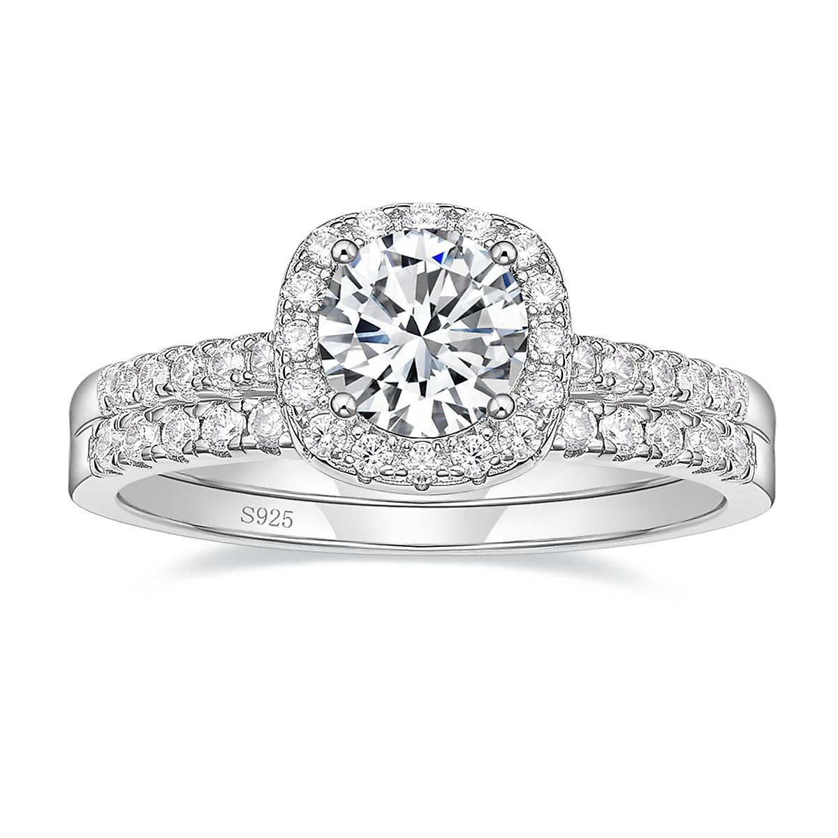 EAMTI 1.25CT 925 Sterling Silver Bridal Rings Sets Cubic Zirconia Halo CZ Engagements Rings Wedding Bands for Women Promise Rings for her 7