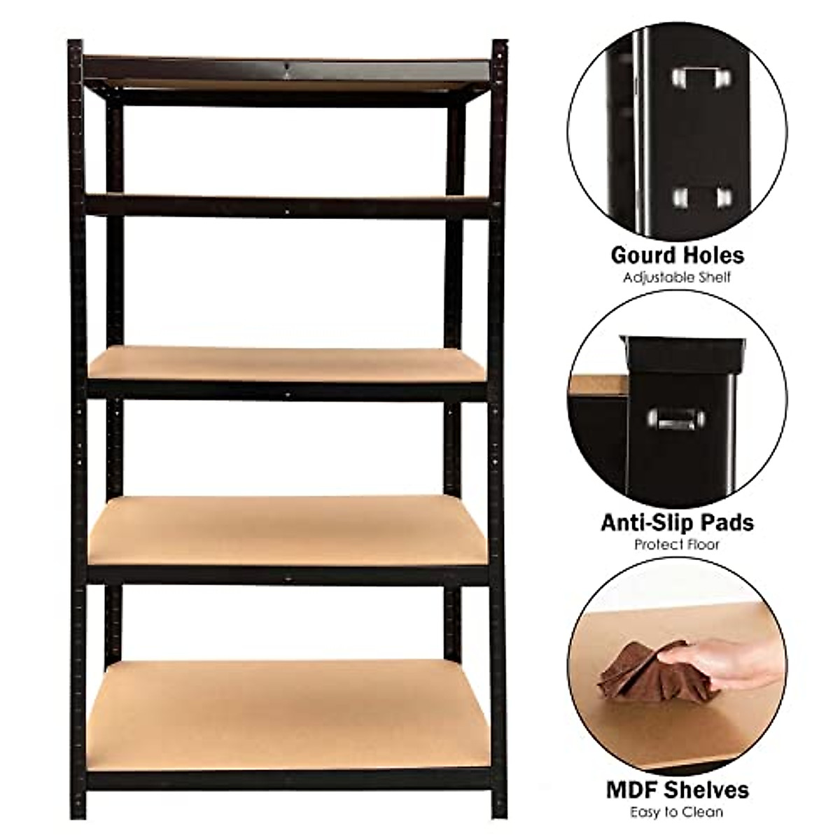 5-Tier Heavy Duty Metal Shelving, 66" x 30" x 12" Racking Storage Unit with Adjustable Shelves, 385LB Capacity Per Shelf, Garage Storage Shelving Units, Boltless Shelving Unit for Free Combination