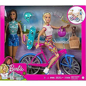 Barbie Outdoor Bike Playset Bundle Blonde and Brunette Doll with Puppy Summer Fun Set